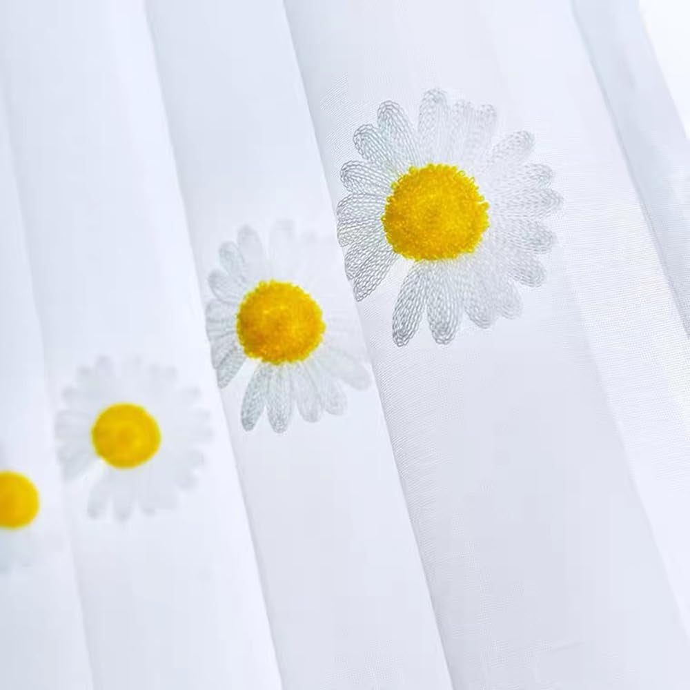 Small Daisy Embroidery Sheer Curtains 63 Inches Long 2 Panels for ...