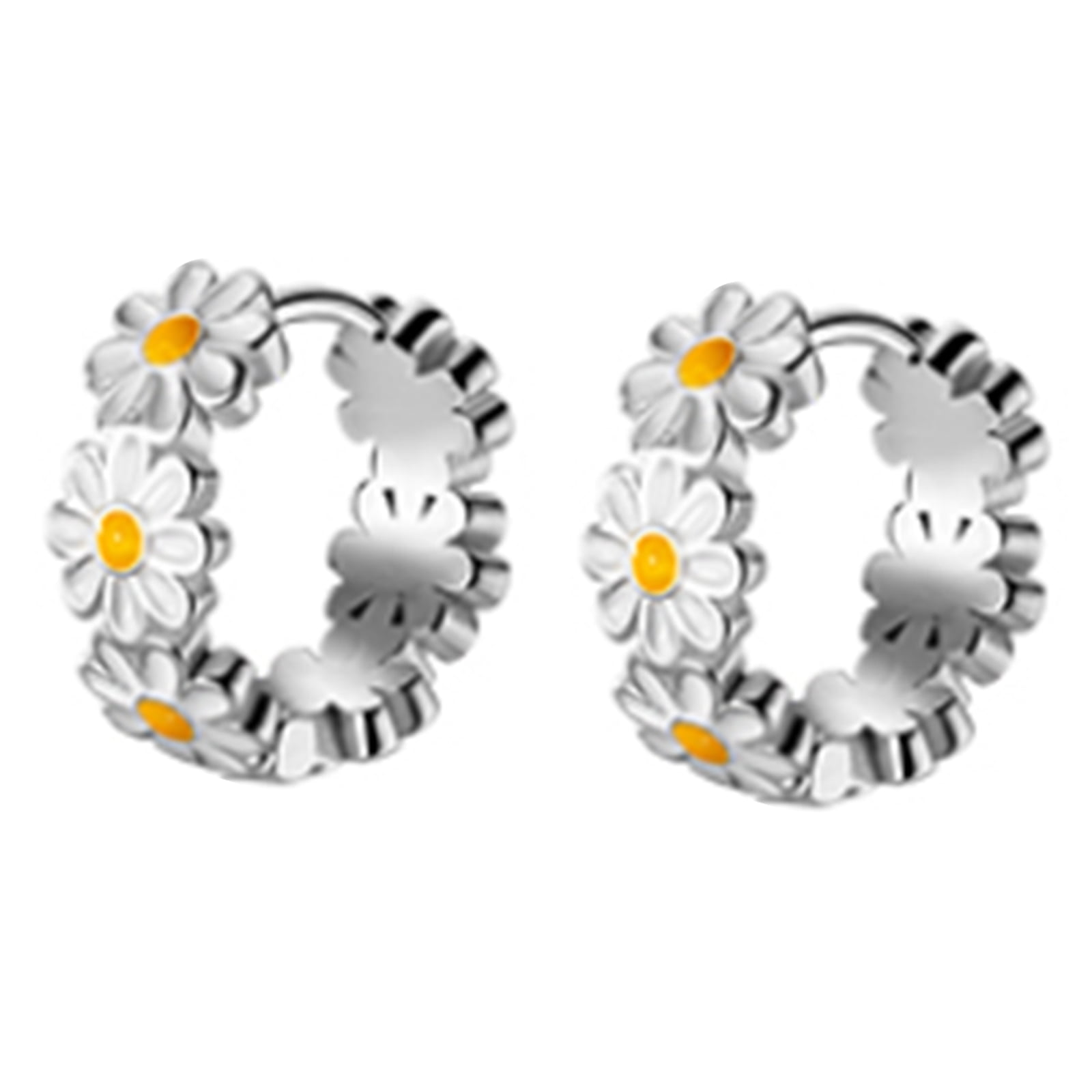 Small Daisy Flower Hoops Earrings Gift for Women Sensitive Ears Fashion ...