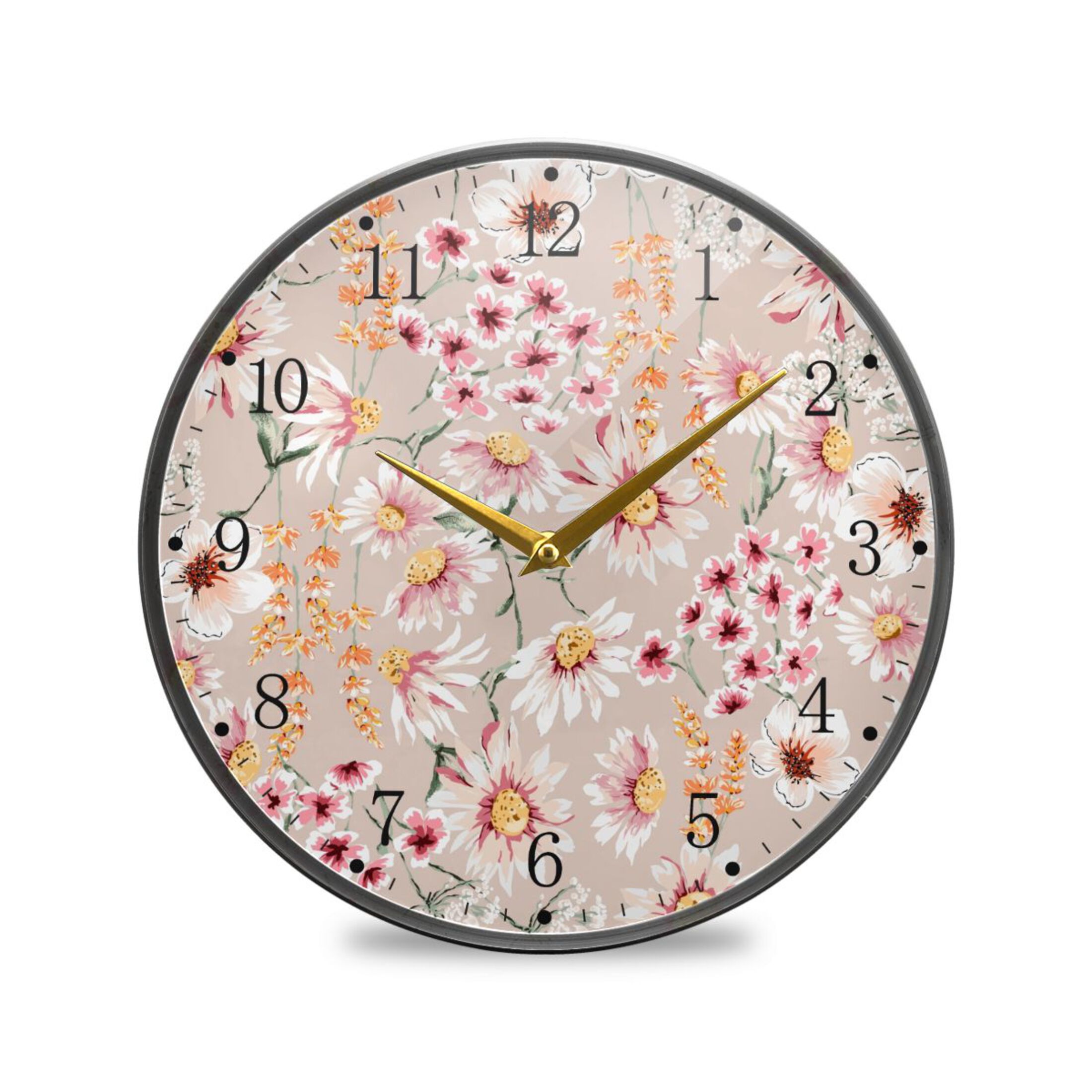 Small Daisy Sunflower Pink Floral Acrylic Wall Clocks Quiet Round Clock ...