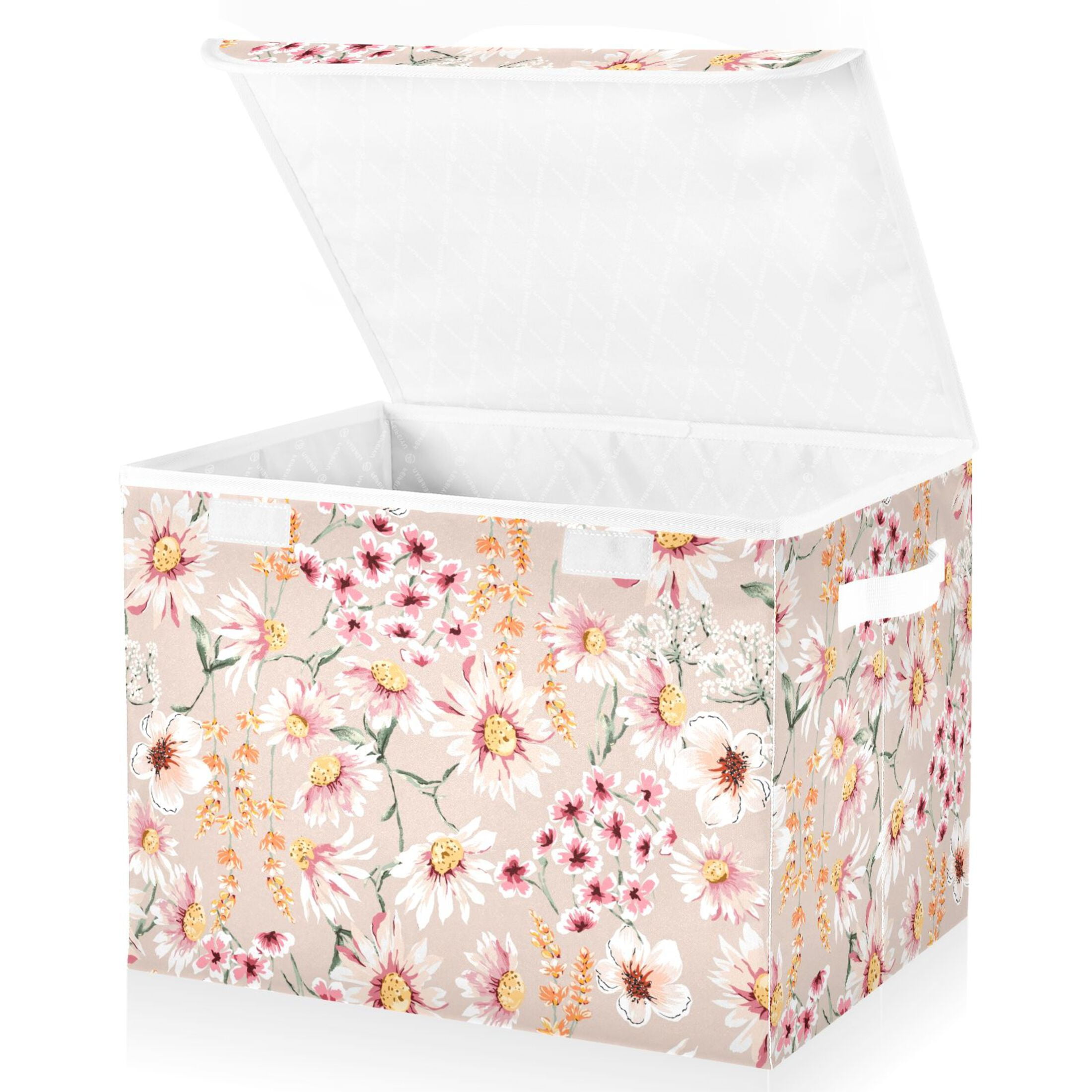 Small Daisy Sunflower Pink Floral Large Lidded Bin Foldable Storage ...