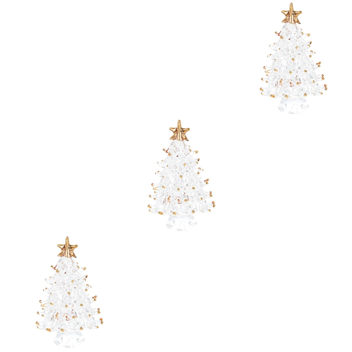 Set of 3 Small Decorated Artificial Christmas Trees with Glass Statues ...