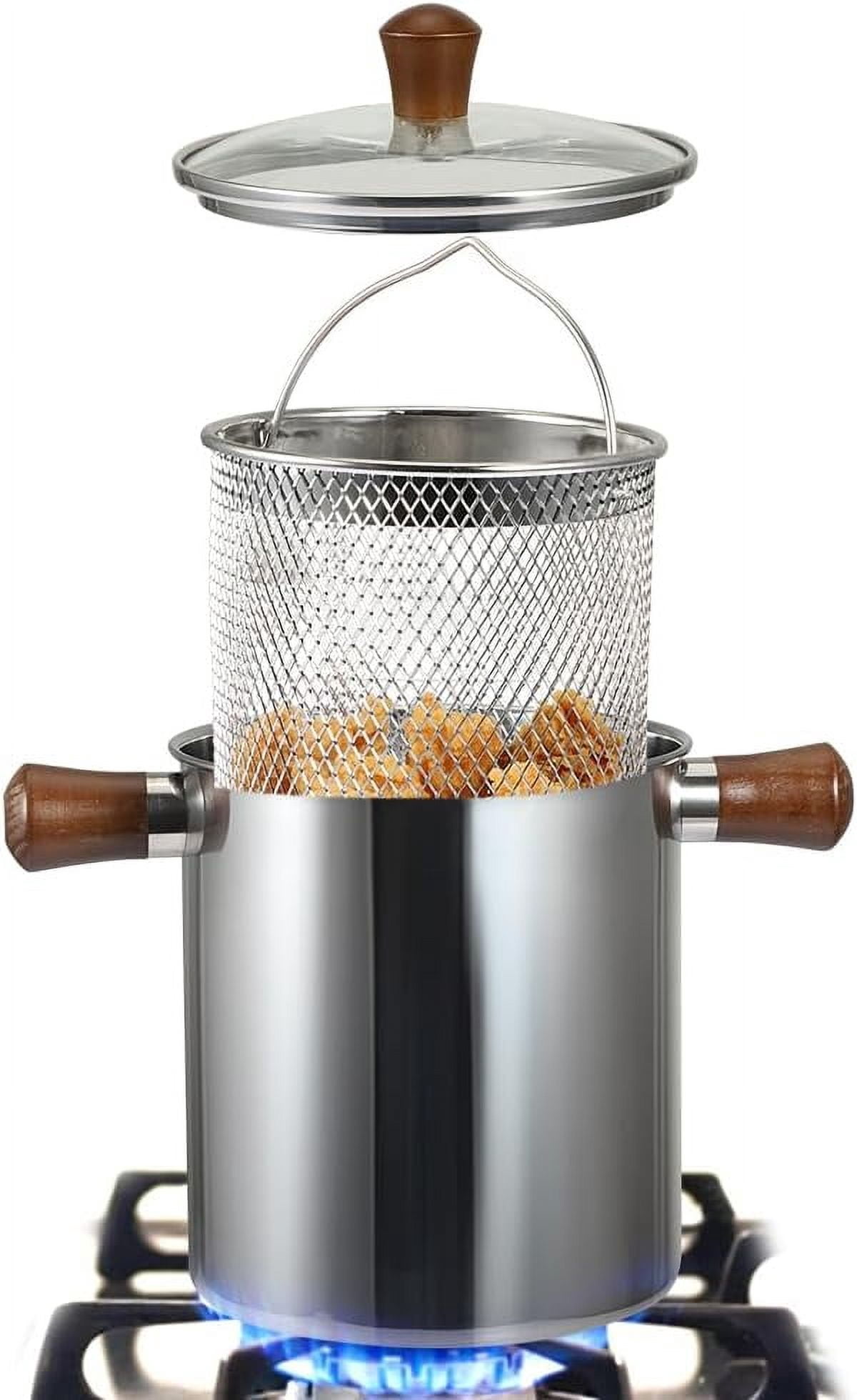 Small Deep Oil Fryer Pot, 68oz 304 Stainless Steel Oil Storage Pot with ...