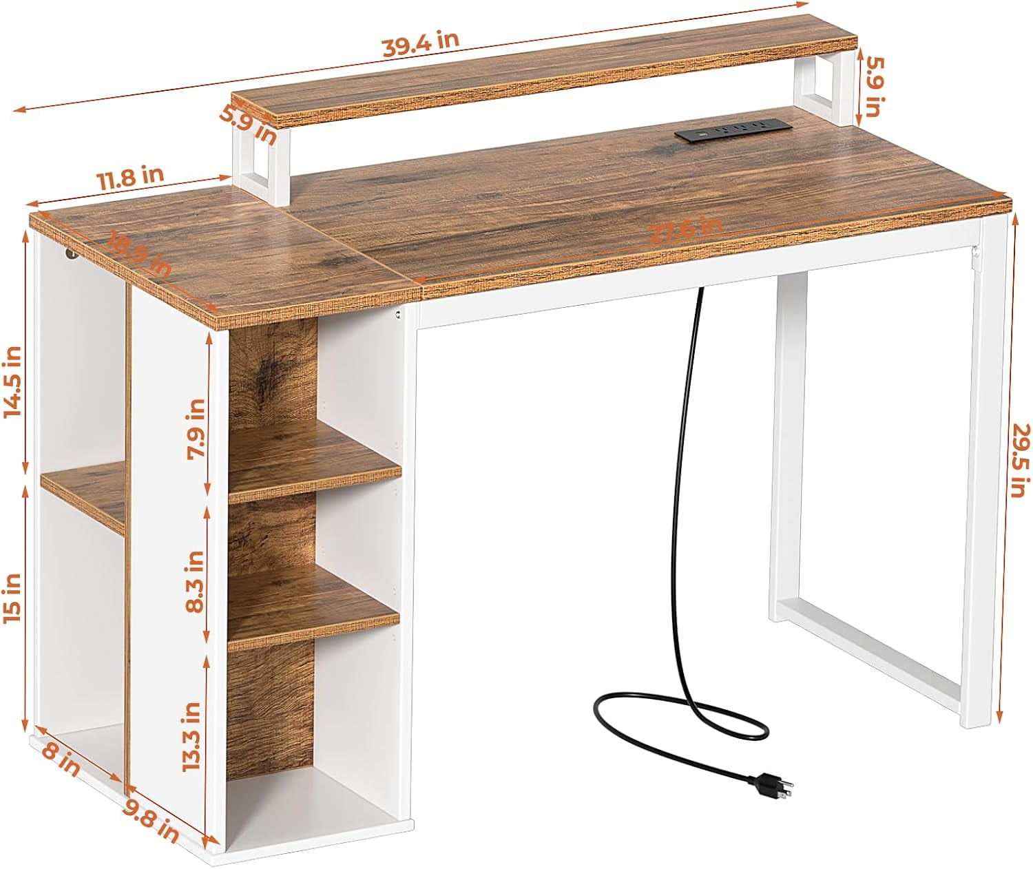 Small Desk for Bedroomn, 39.4 inch Computer Desk with Storage Shelves ...