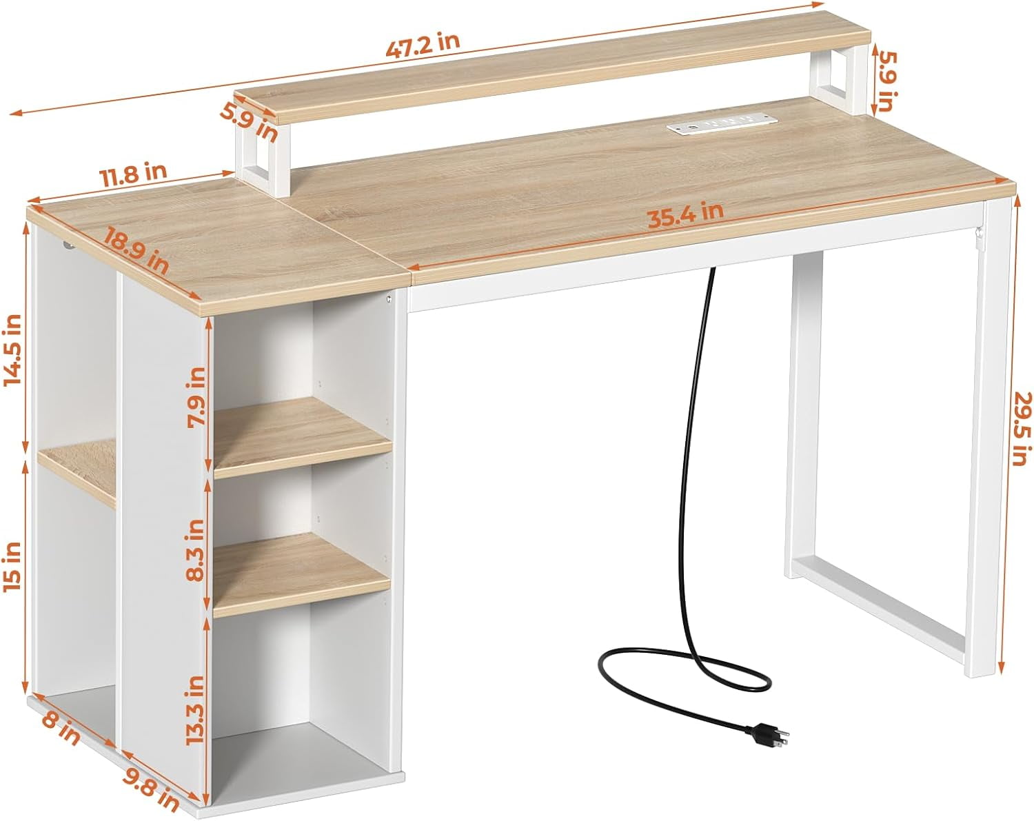 Small Desk for Bedroomn, 47.2 inch Computer Desk with Storage Shelves ...