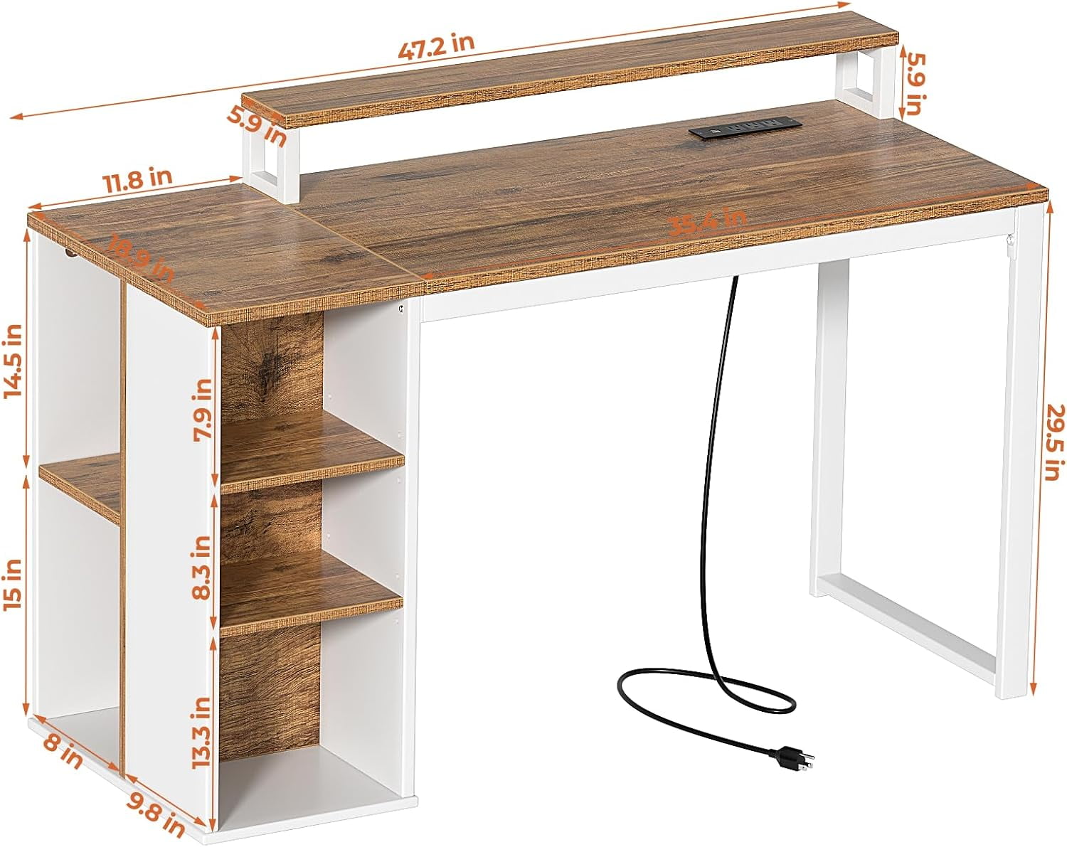 Small Desk for Bedroomn, 47.2 inch Computer Desk with Storage Shelves ...