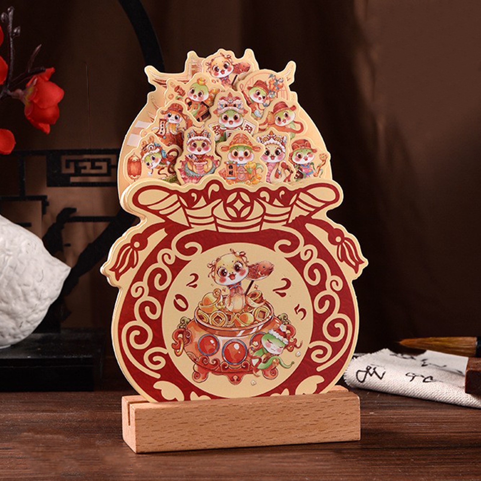 Small Desk Calendar 2025 12 Months Cards with Wooden Stand Desktop ...