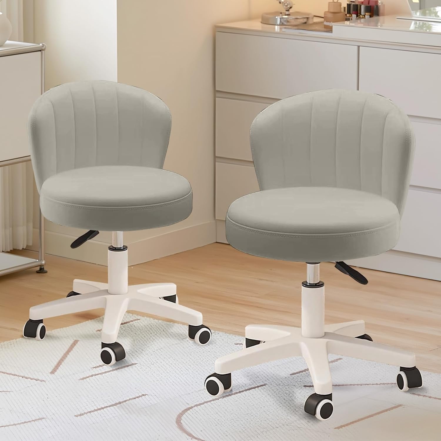 Small Desk Chair with Back, PU Leather Swivel Stool, Height Adjustable ...