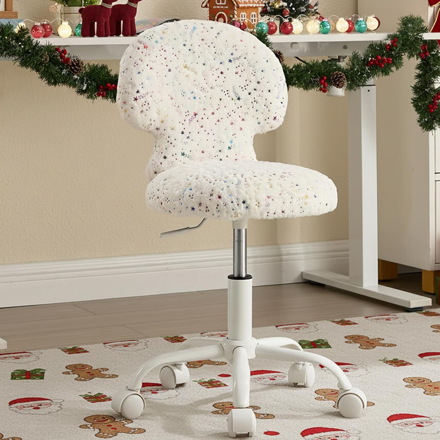 Small Desk Chair, Fuzzy Adjustable Study Chair, Girls Desk Chairs with ...