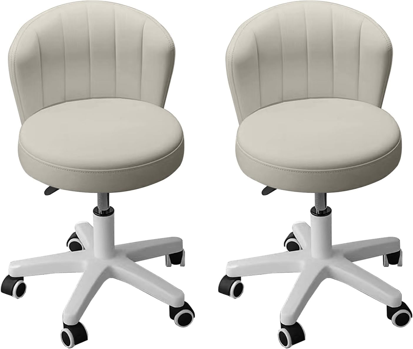 Small Desk Chair Round Rolling Chair with Back PU Leather Height ...