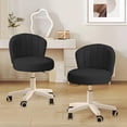 Small Desk Chair Round Rolling Chair with Back PU Leather Height ...