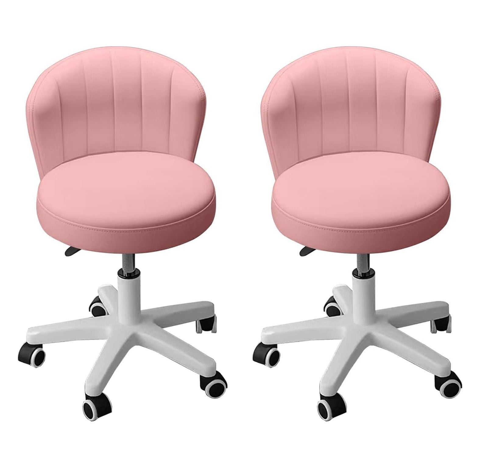 Small Desk Chair Round Rolling Chair with Back PU Leather Height ...