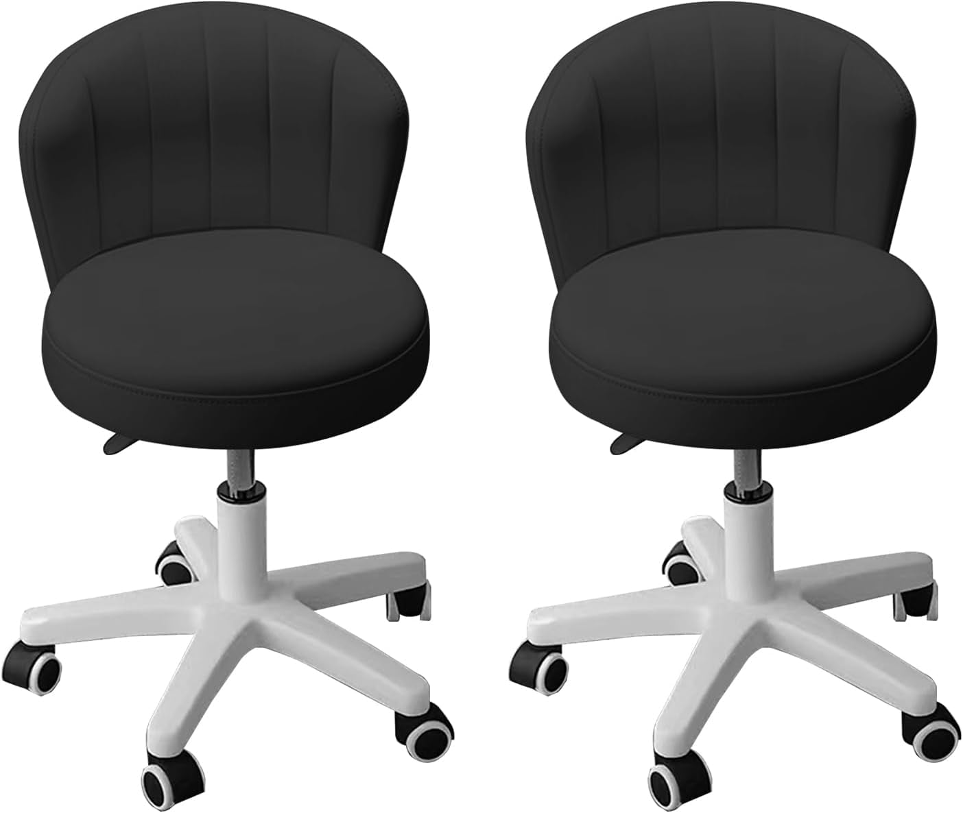 Small Desk Chair Round Rolling Chair with Back PU Leather Height ...