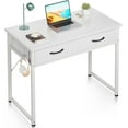 Small Desk with Fabric Drawers- for Bedroom, White Vanity Desk with ...
