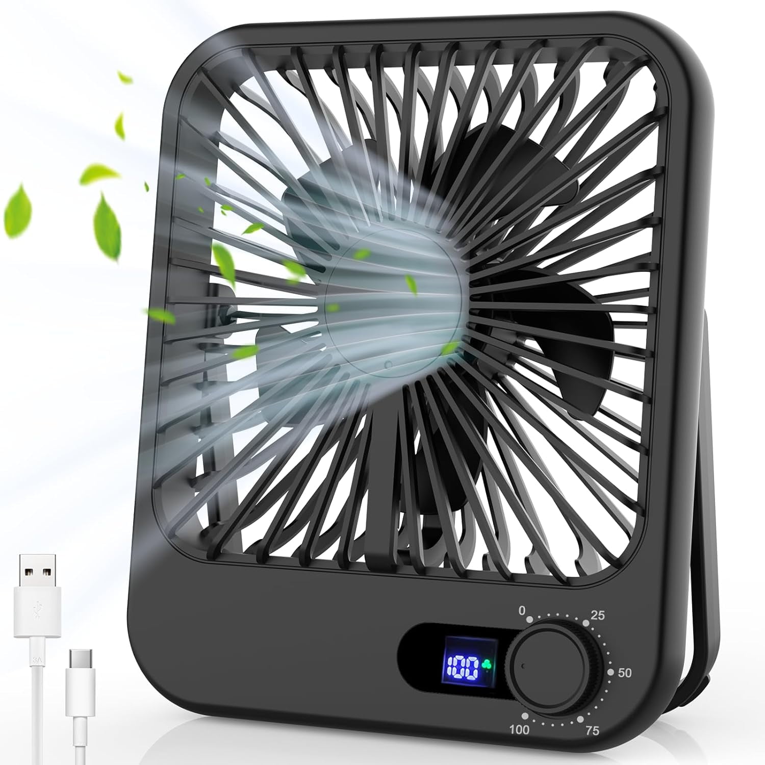 Small Desk Fan,100 Speeds Personal Fan Portable Rechargeable with ...