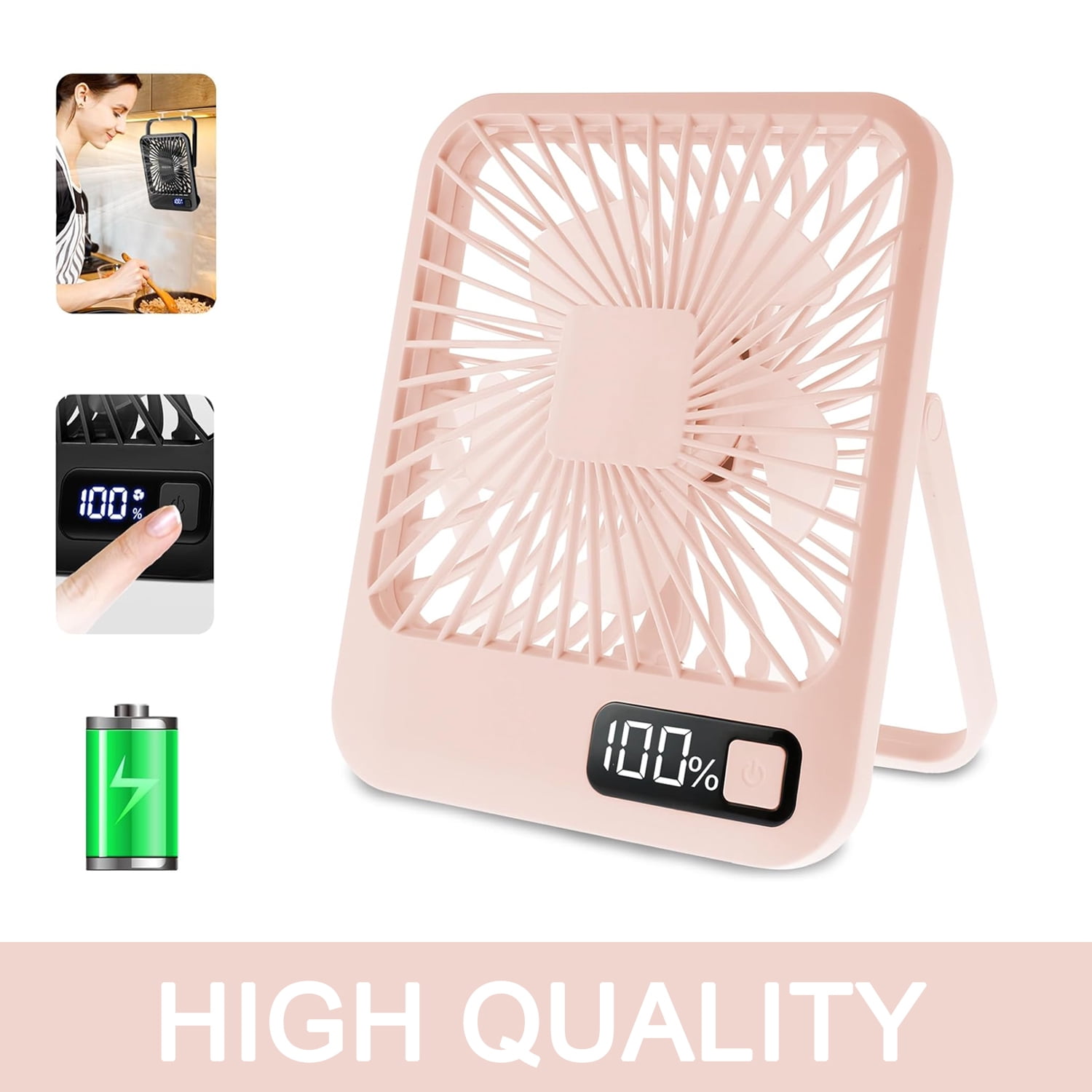Small Desk Fans Quite, USB Rechargeable Desktop Fans, 180° Foldable ...