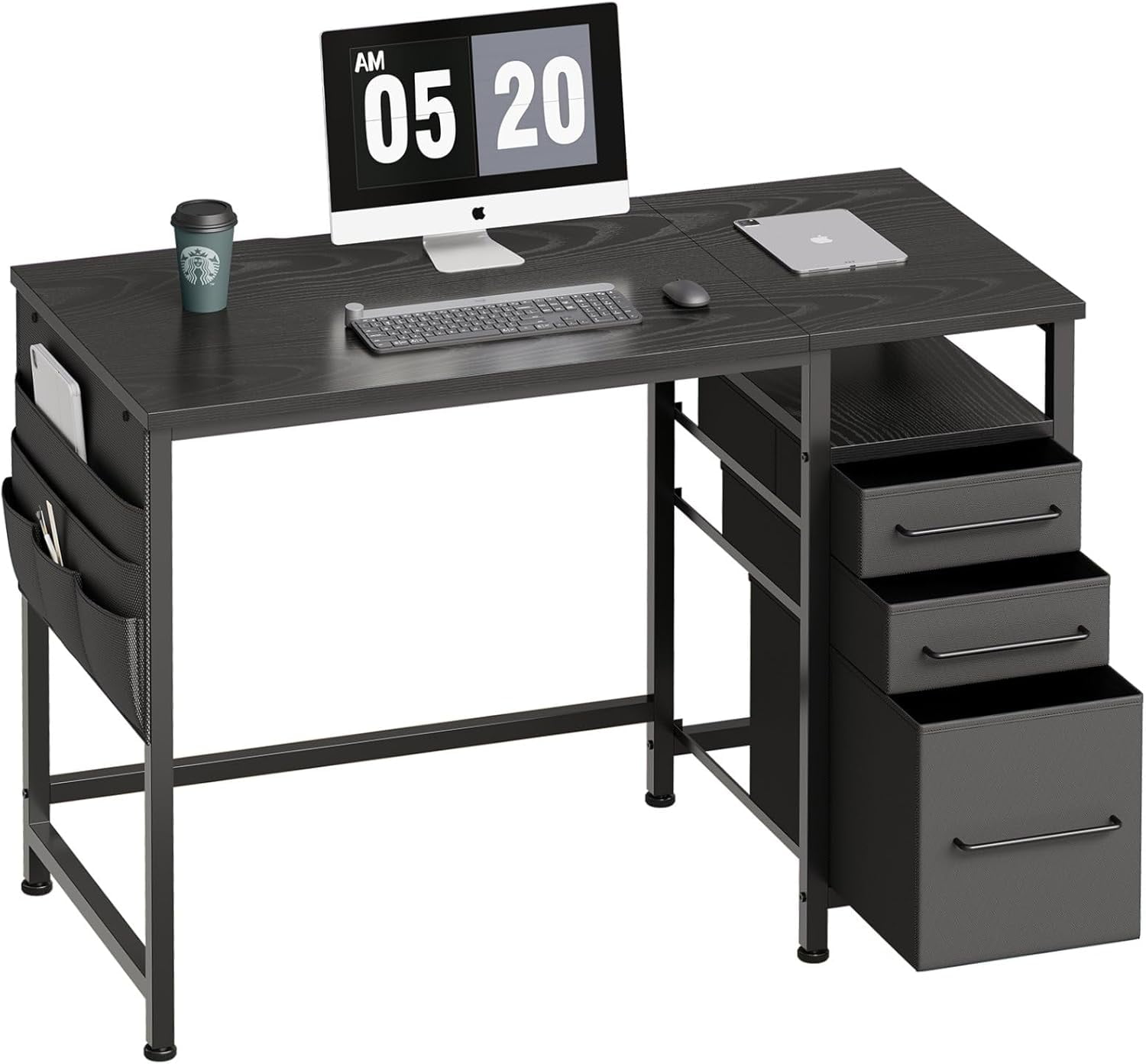 Small Desk with Drawers, 40 inch Computer Desk with Shelves, Writing ...