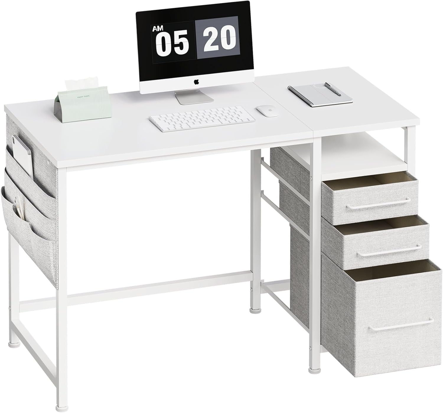 Small Desk with Drawers, 40 inch Computer Desk with Shelves, Writing ...