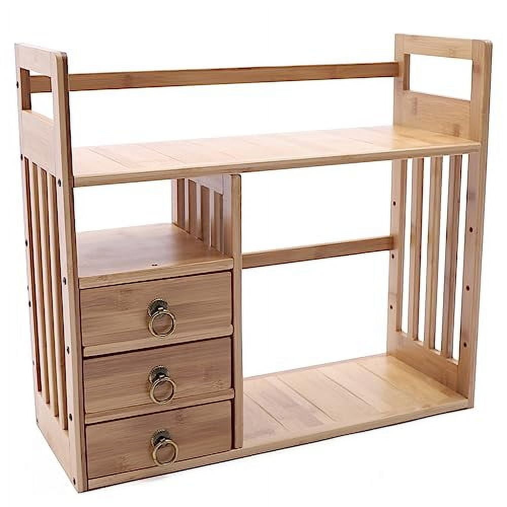 Small Desktop Bookshelf, 2 Tier Bamboo Countertop Bookshelf Desktop ...