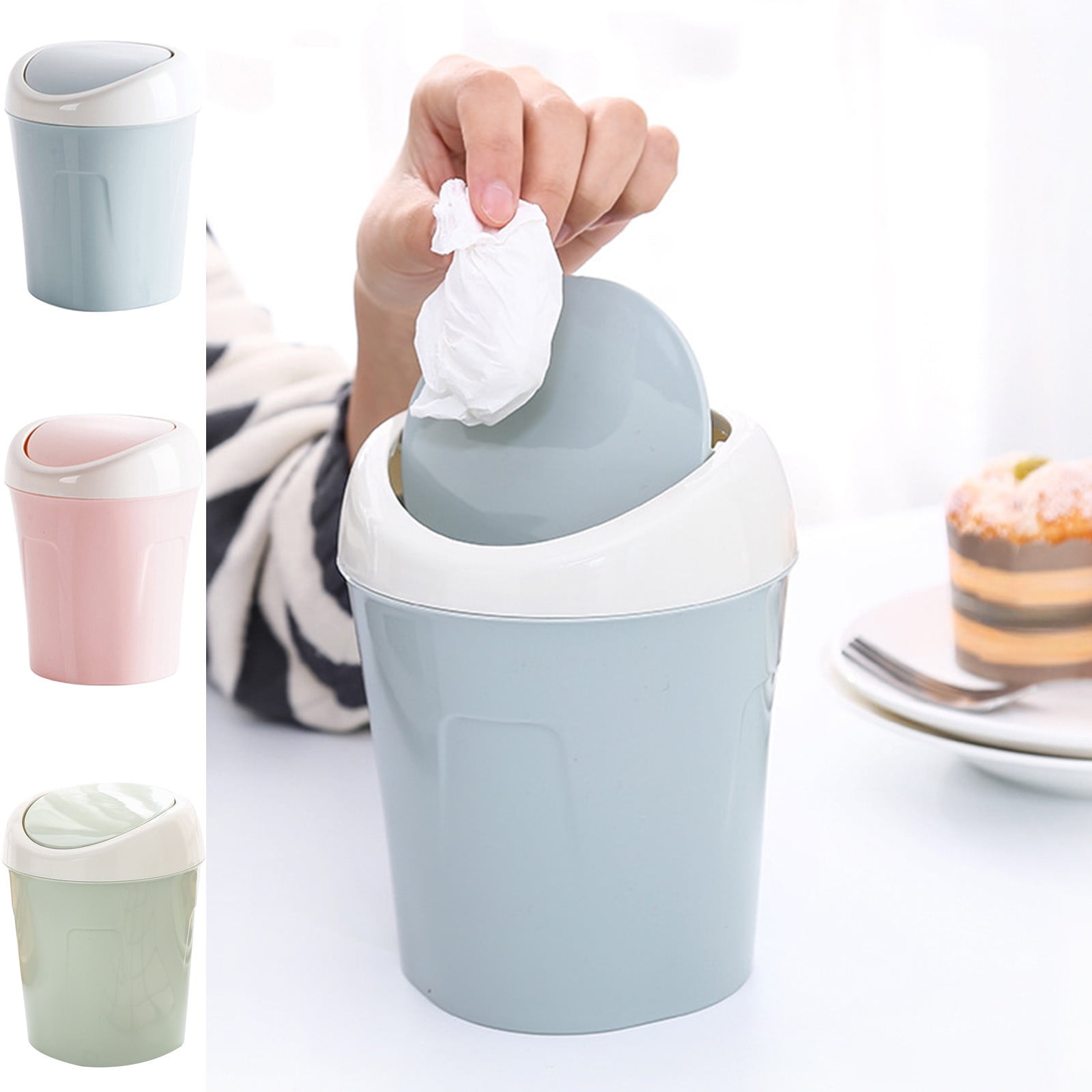 Small Desktop Rocking Lid Trash Can, Living Room Mini Table Waste ...