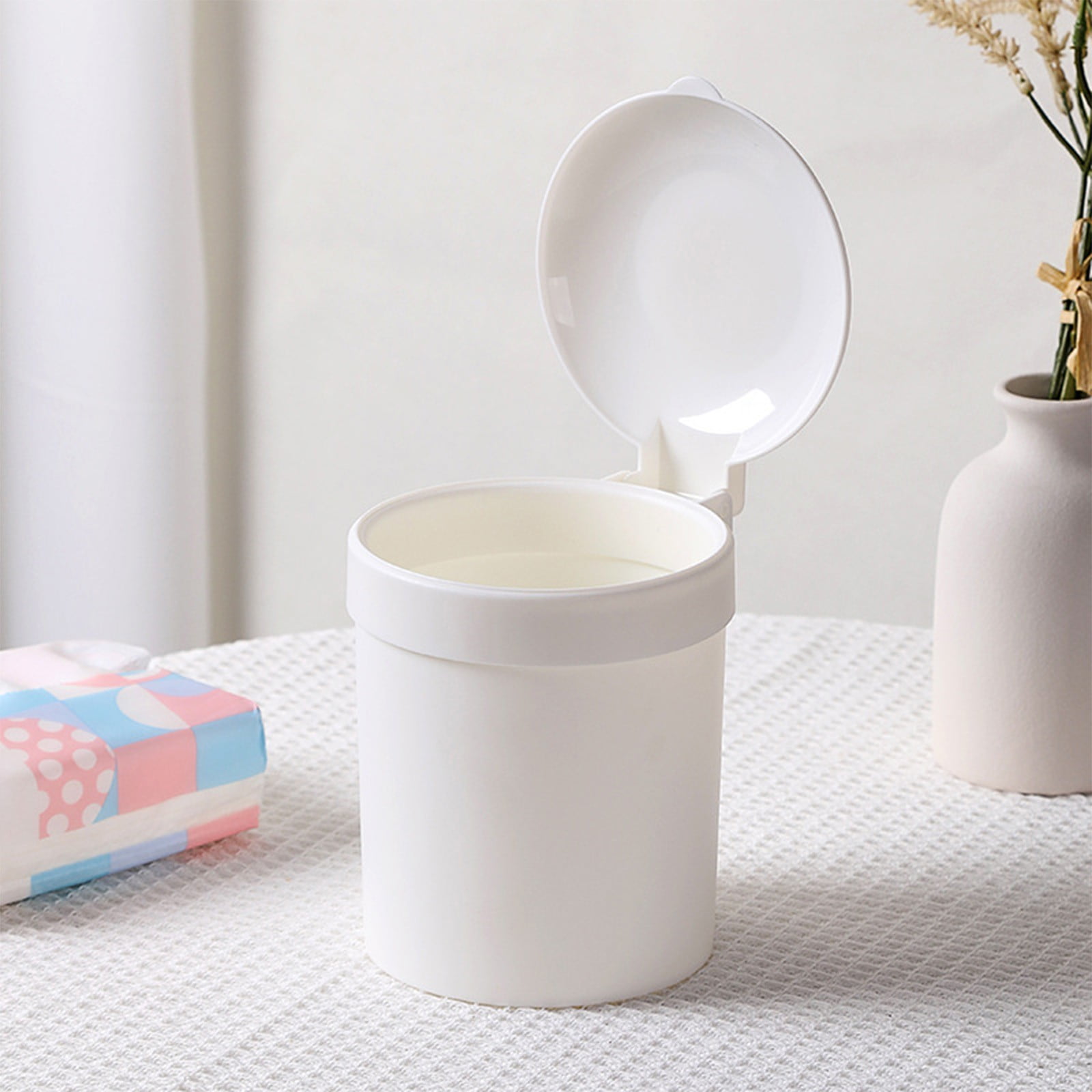 Small Desktop Trash Can with Lid - 5.31x5.51x4.45in Slow Drop Office ...