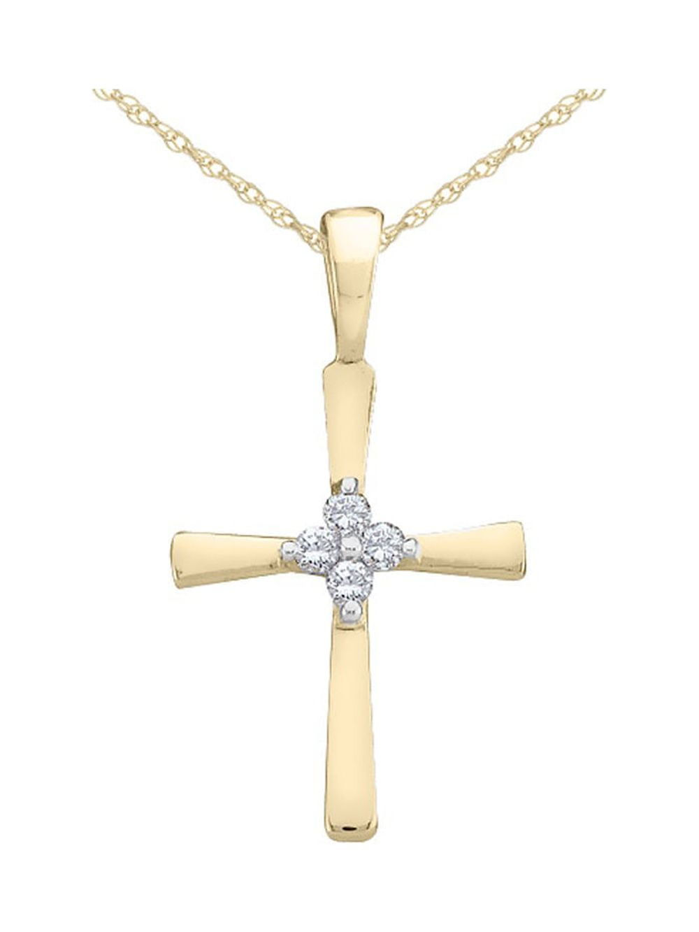 Small Diamond Cross Pendant Necklace 1/20 Carat (Ctw) in 10K Yellow ...