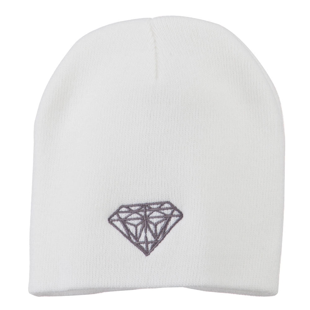 Small Diamond Embroidered Short Beanie - White OSFM - Walmart.com