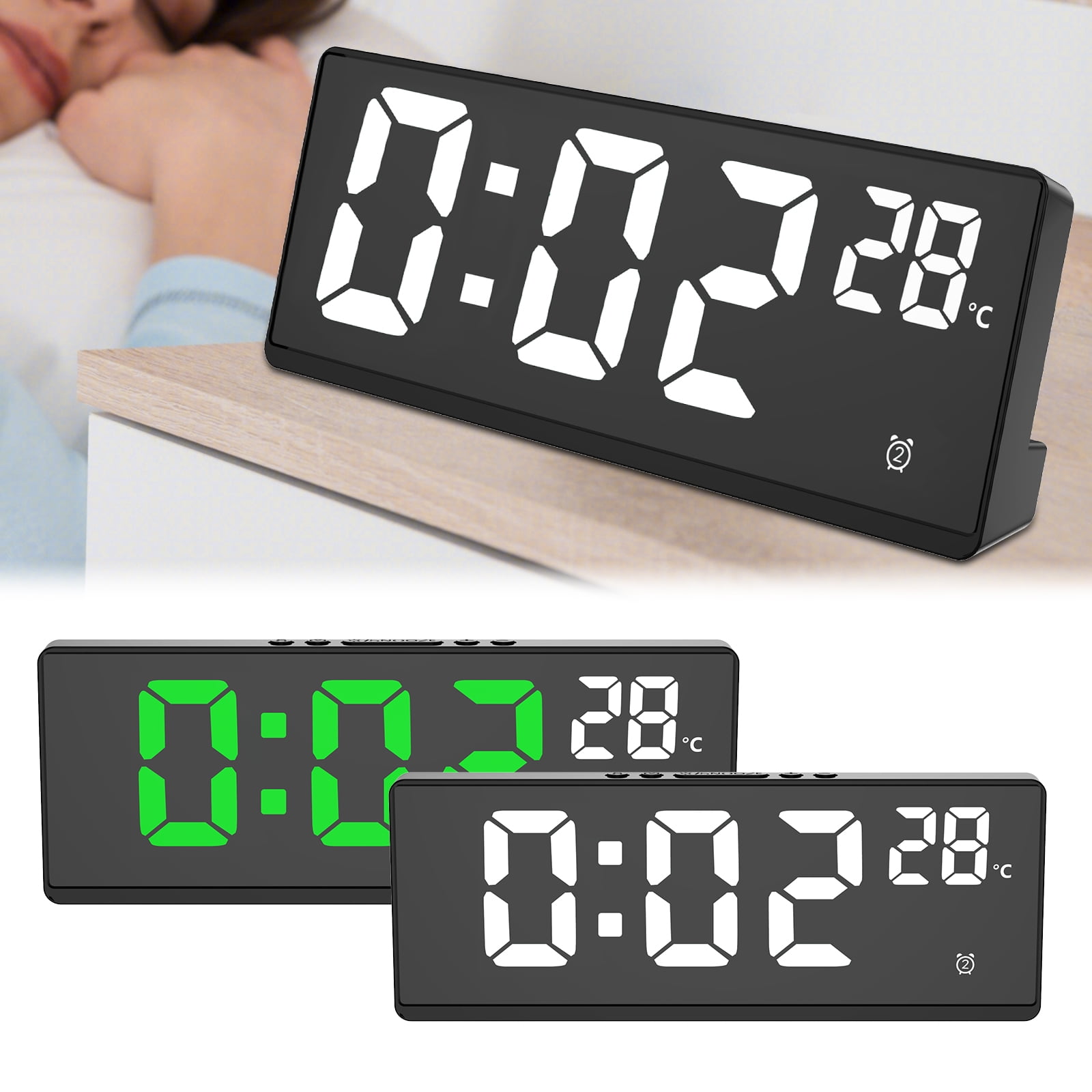 Small Digital Alarm Clock for Bedrooms Bedside - Plug in Electric Clock ...