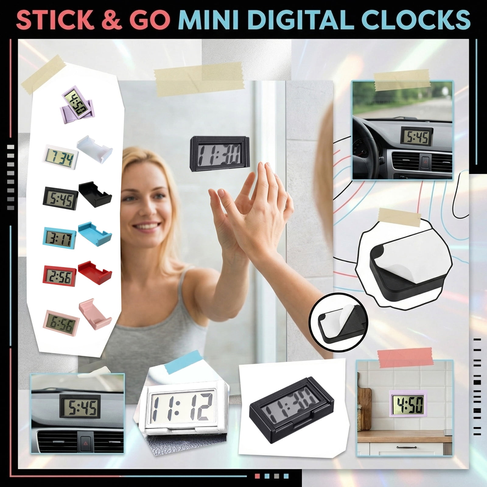 Small Digital Clock Battery Operated, Self Adhesive Mounting, 2.2X1.1 ...