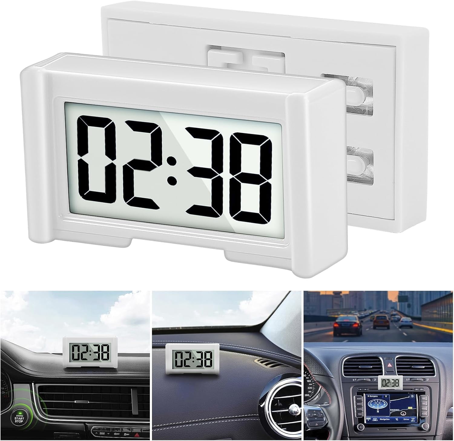 Small Digital Clock, Vehicle Adhesive Clock with Jumbo LCD Time & Day Display, Mini Car ...
