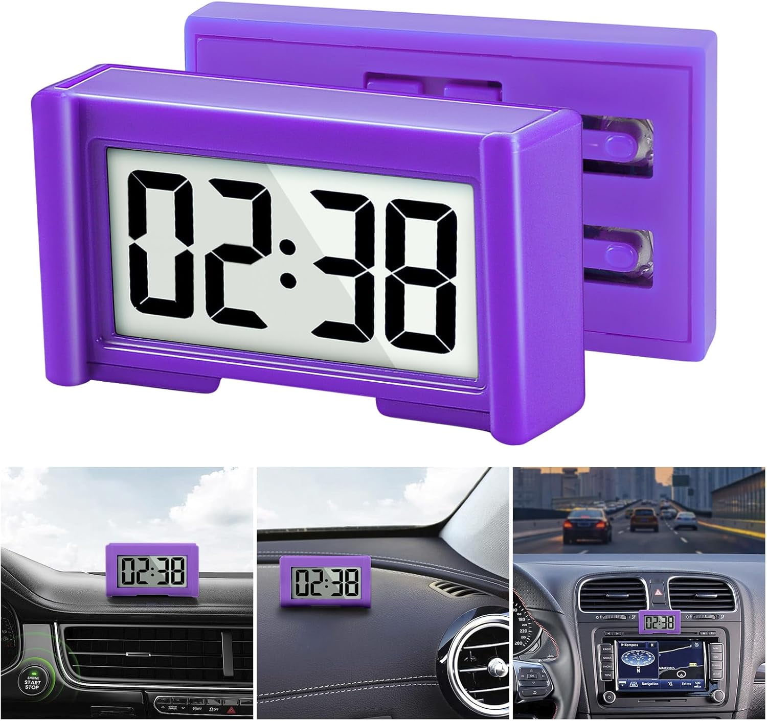 Small Digital Clock, Vehicle Adhesive Clock with Jumbo LCD Time & Day Display, Mini Car ...