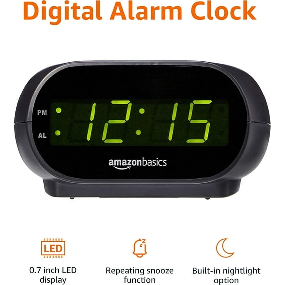 Small Digital Oval Alarm Clock With LED Display, Nightlight & Battery ...