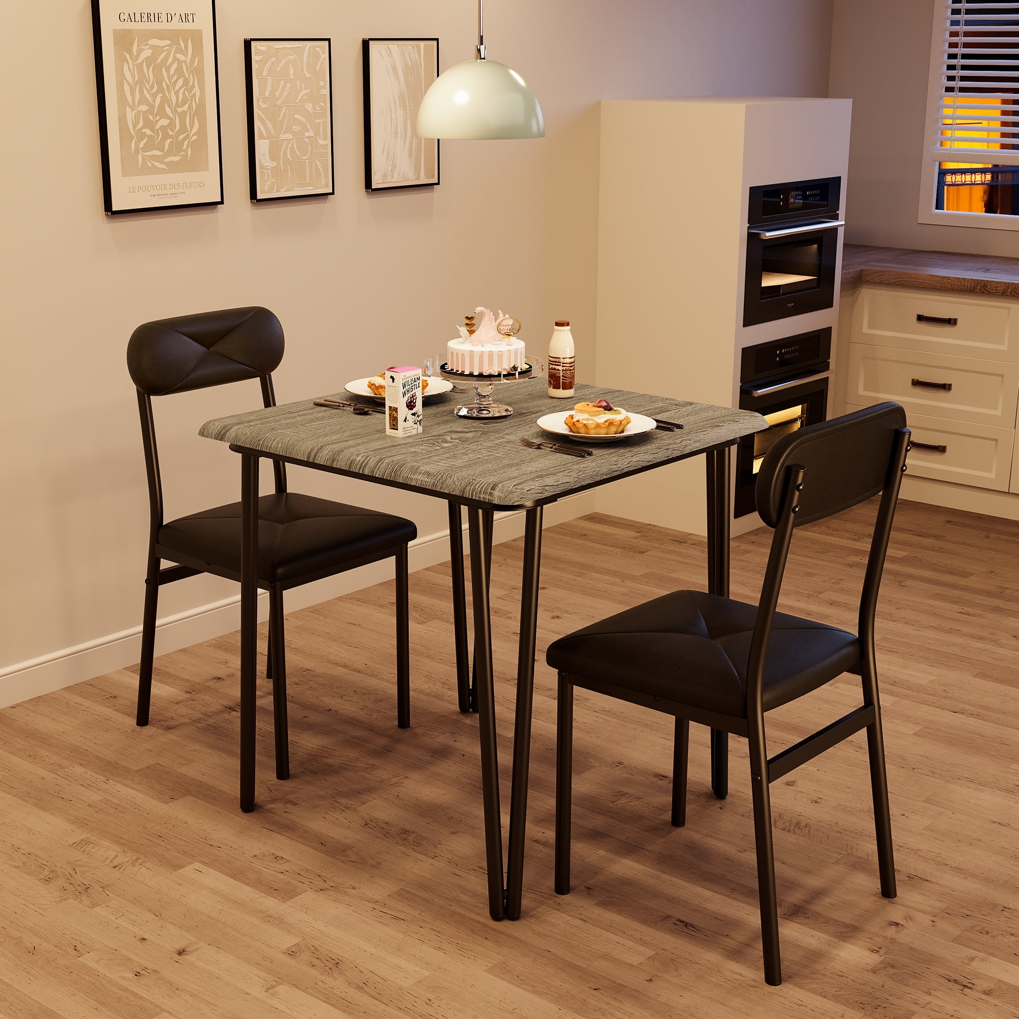 Small Dining Table Set for 2 with Upholstered Chairs, kitchen Dinner ...