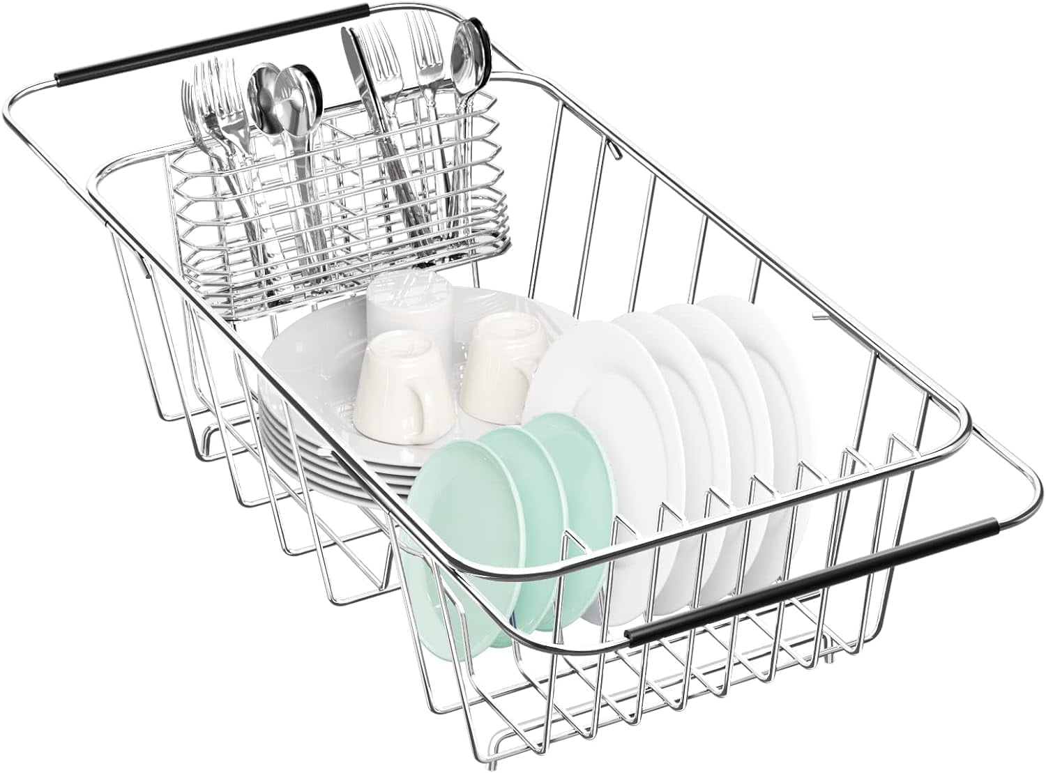 Small Dish Drainer Rack in Sink Adjustable, Expandable Stainless Steel ...