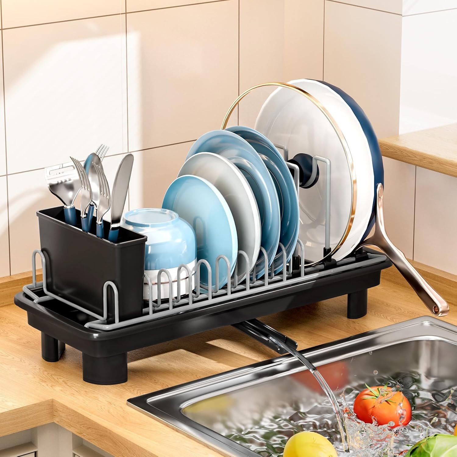Small Dish Drying Rack, Compact Dish Rack for Kitchen Counter with ...