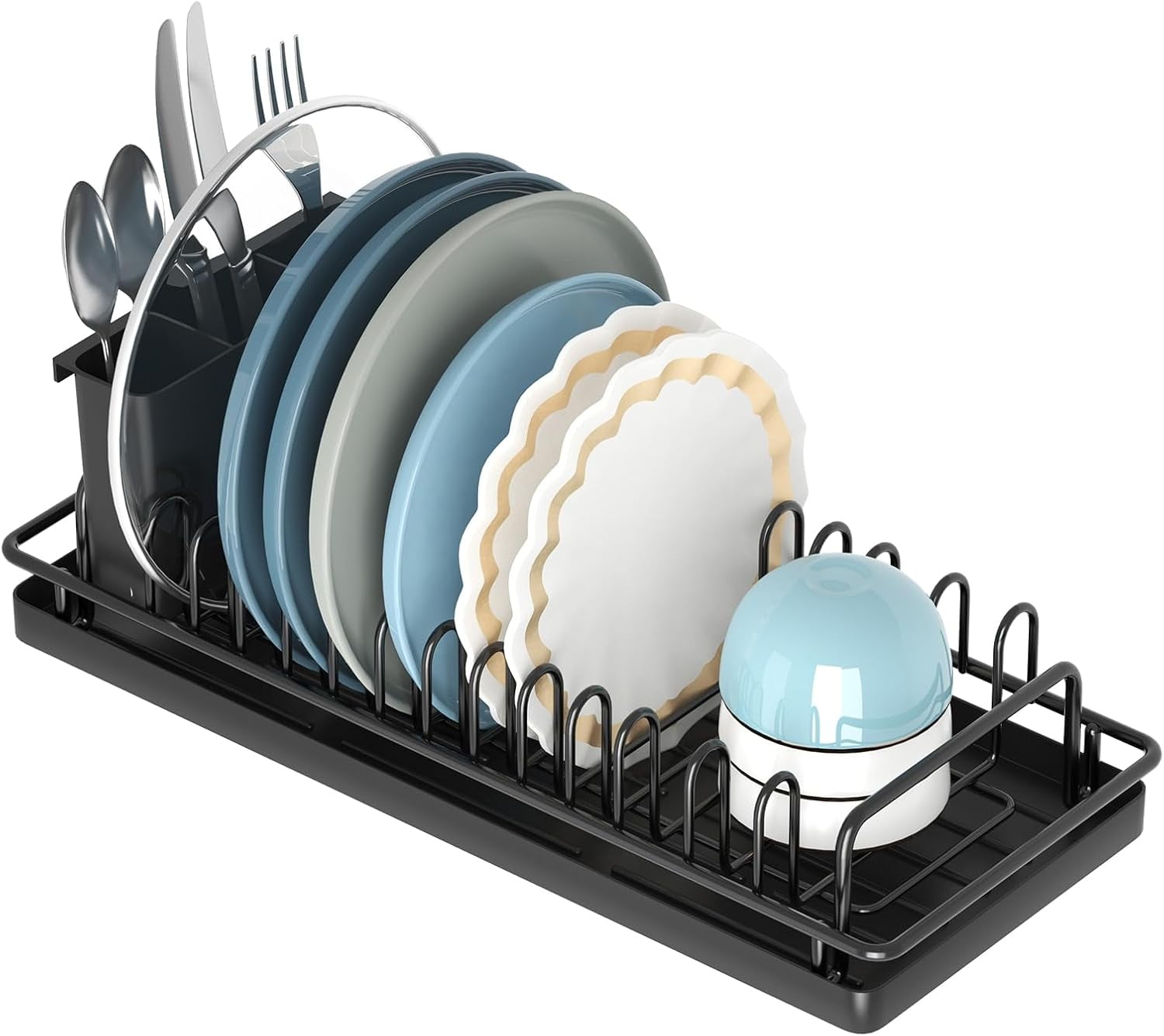 Small Dish Drying Rack, Compact Dish Rack with Silicone Tray and Caddy ...