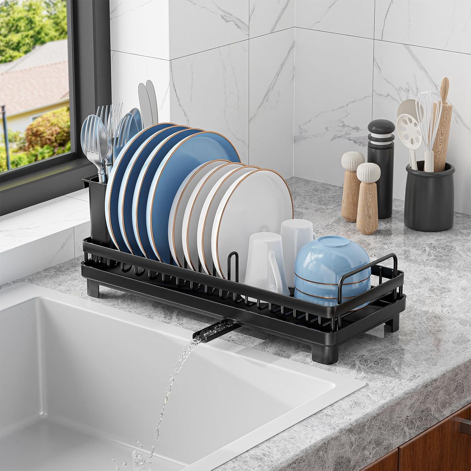 Small Dish Drying Rack, Compact Sink Dish Drainer Plate Rack Organizer ...
