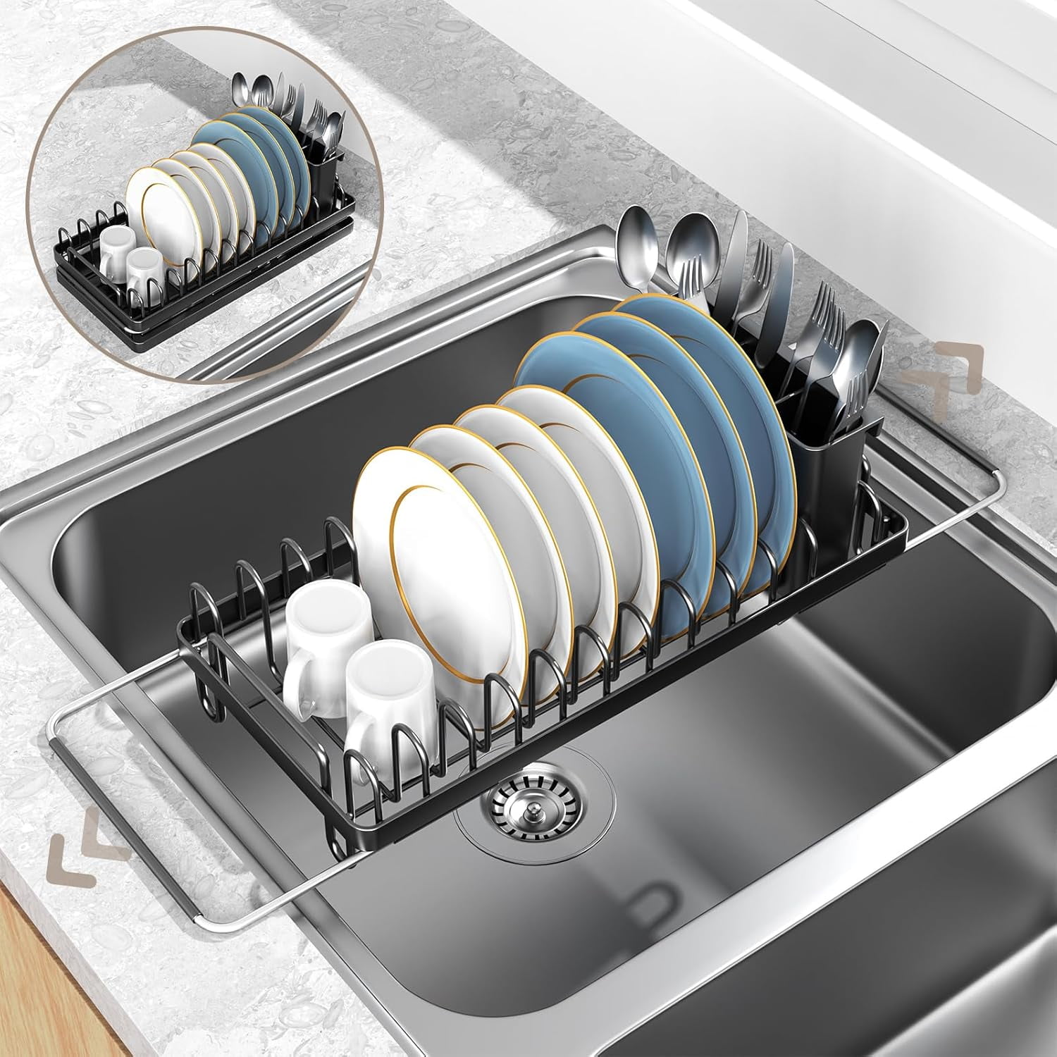 Small Dish Drying Rack Over The Sink, Compact Dish Rack with Silicone ...