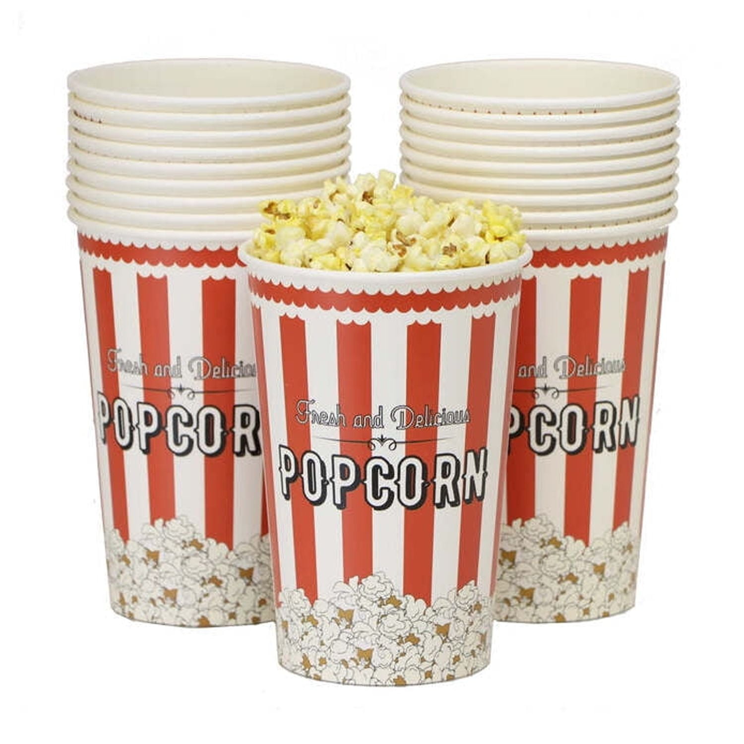 Small Disposable Popcorn Buckets- Vintage Red and White (46 Oz), 100 ...