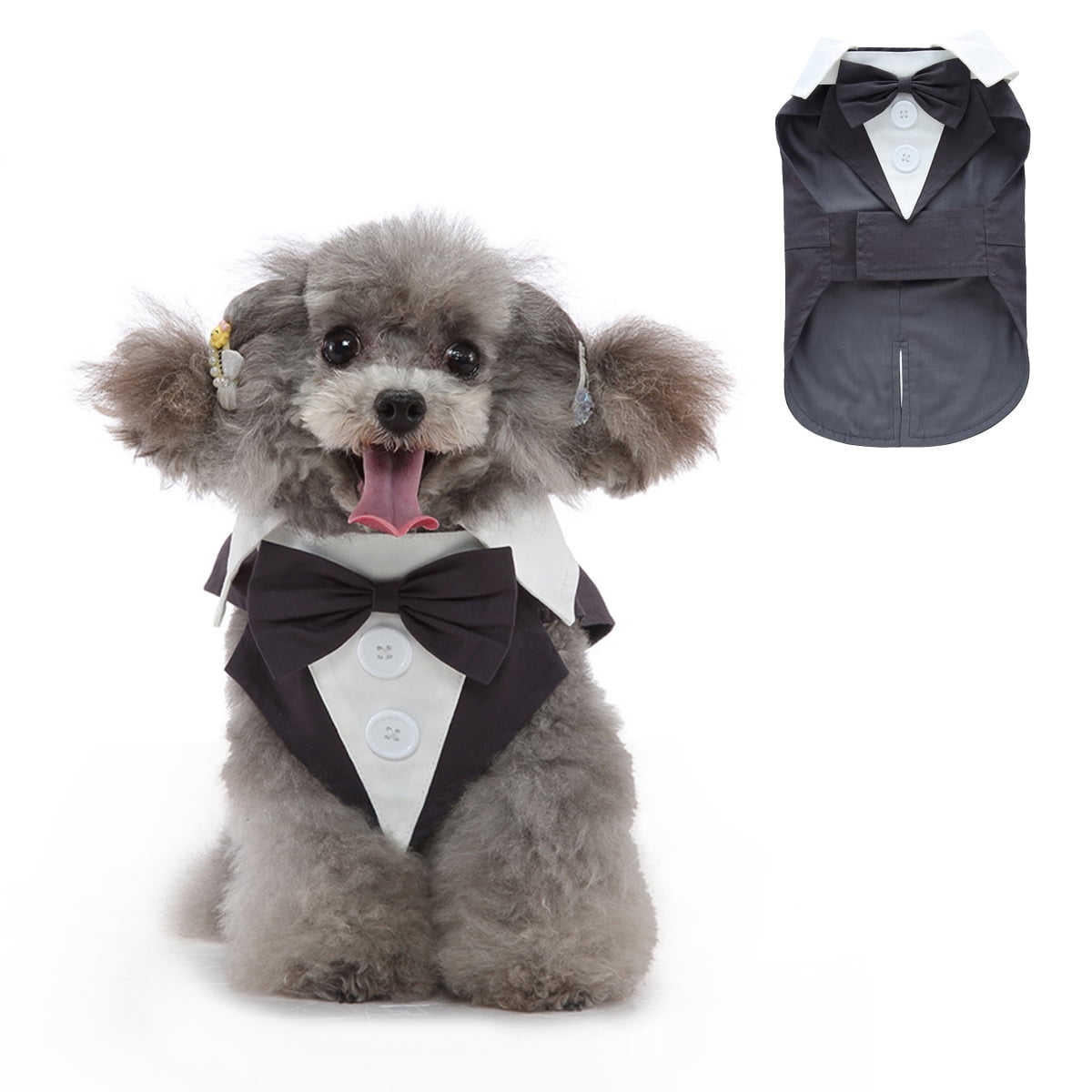 Small Dog Bowtie Tuxedo Suit Pet Costume Set, Puppy Cat Formal Shirt ...