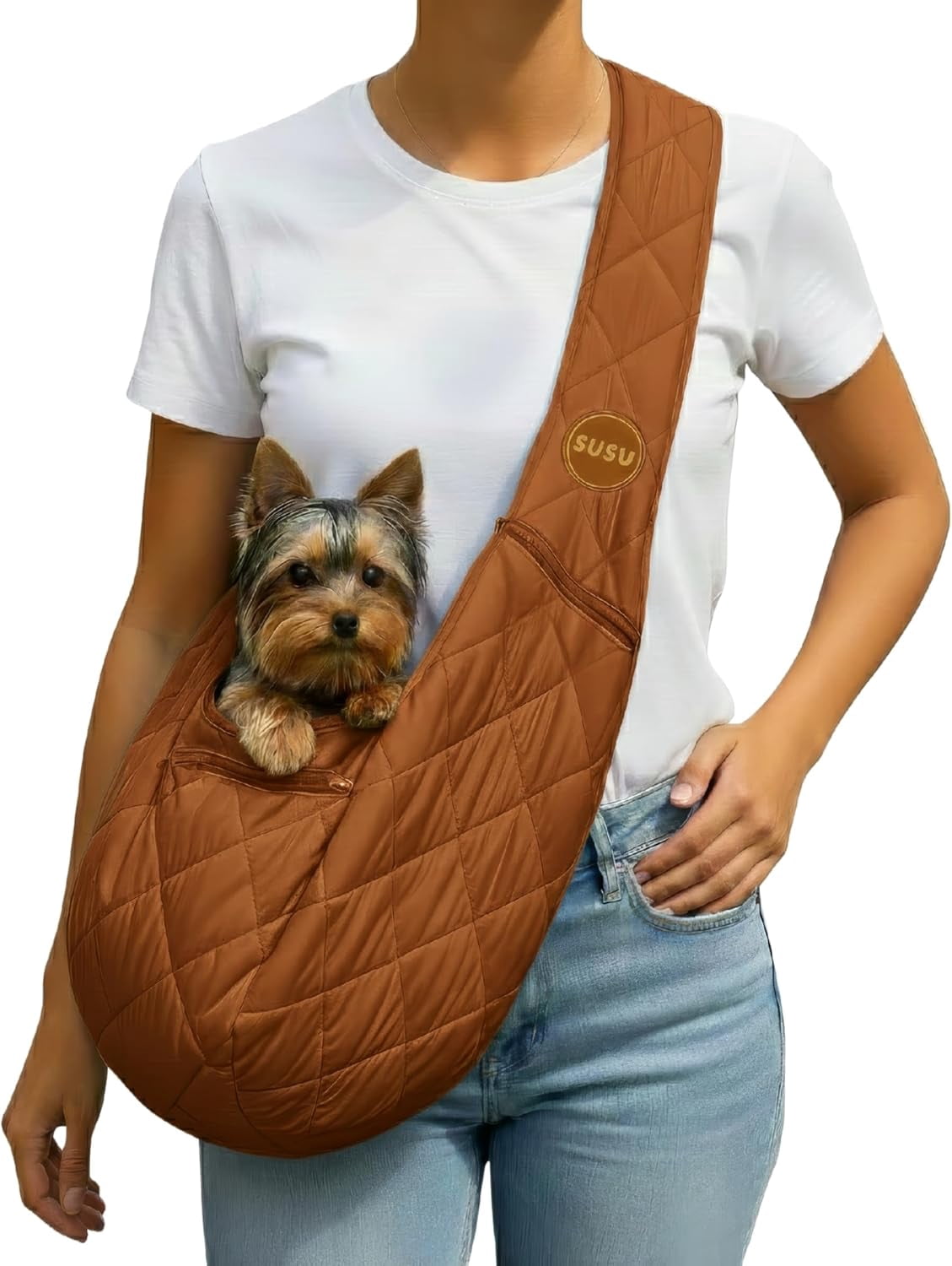 Small Dog Carrier Sling – Copper Brown Hands‑Free 2‑in‑1 Cross‑Body ...