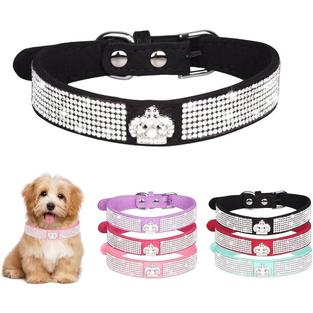 Small Dog Collar with Crown Rhinestone, Pretty Glitter Crystal Jewel ...