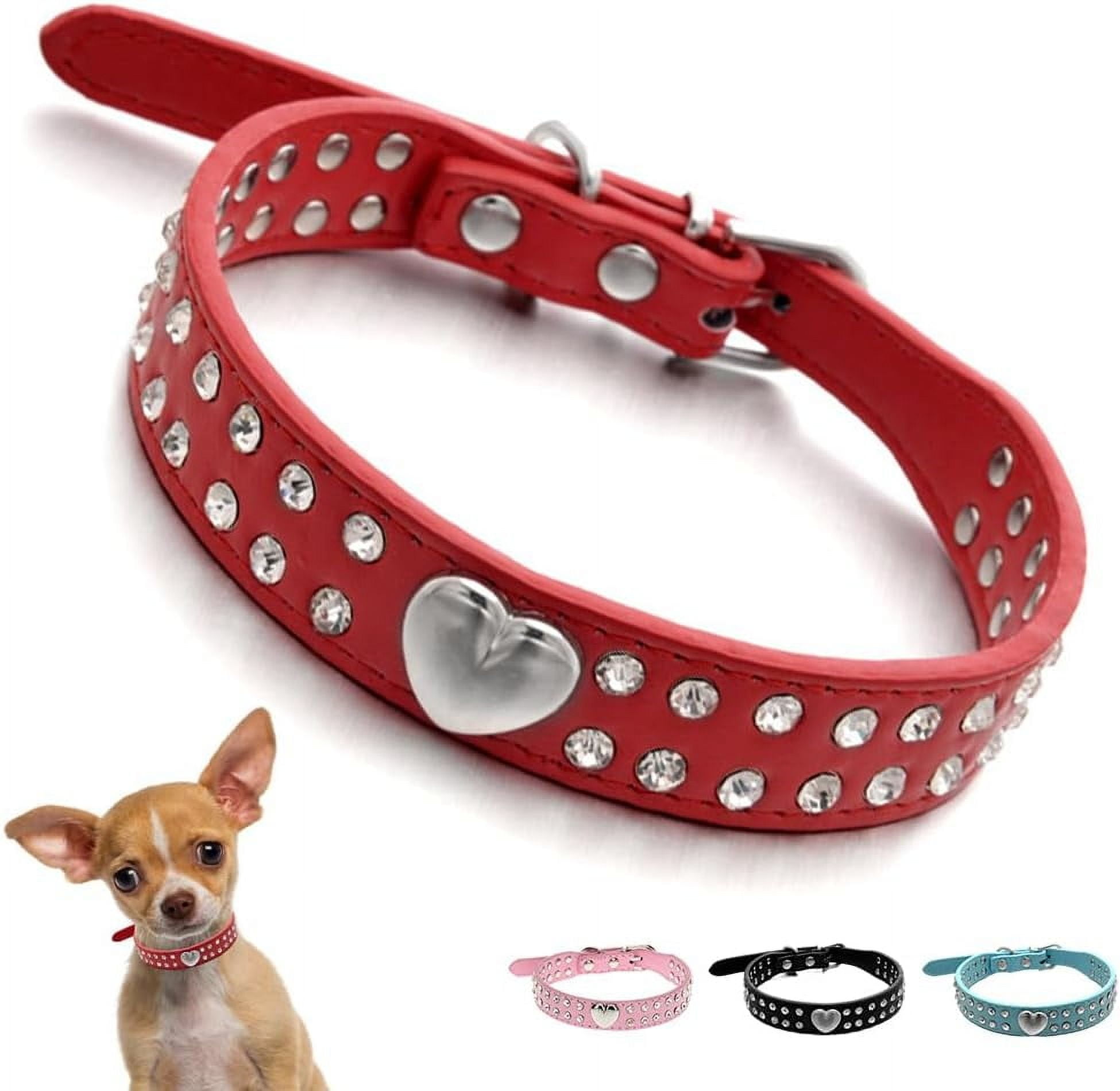 Small Dog Collar For Female Dogs, Bling Puppy Collar Faux Leather Fancy ...
