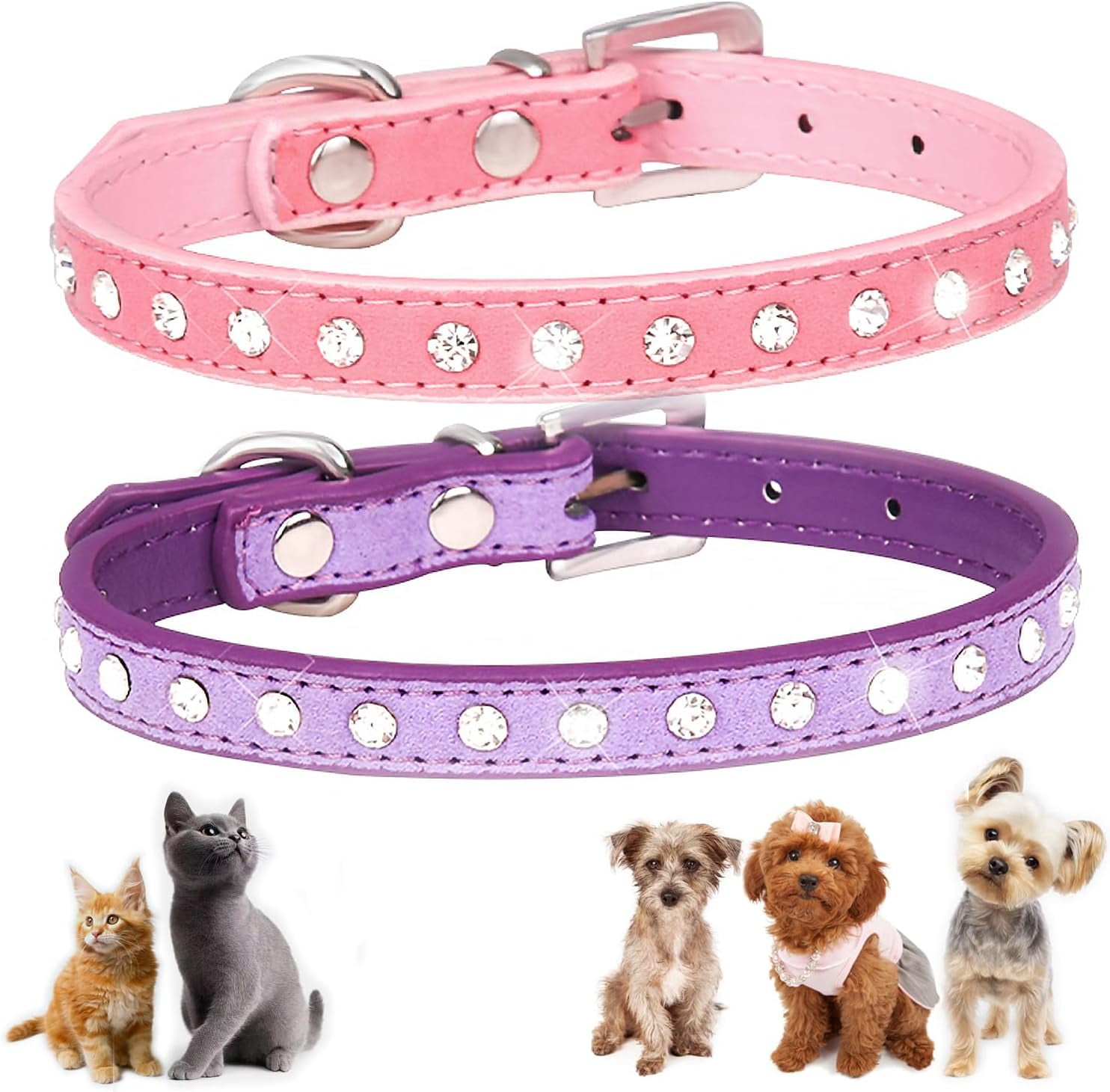 Small Dog Collar with Rhinestone, 2-Pack Bling Cat Collar Glitter ...