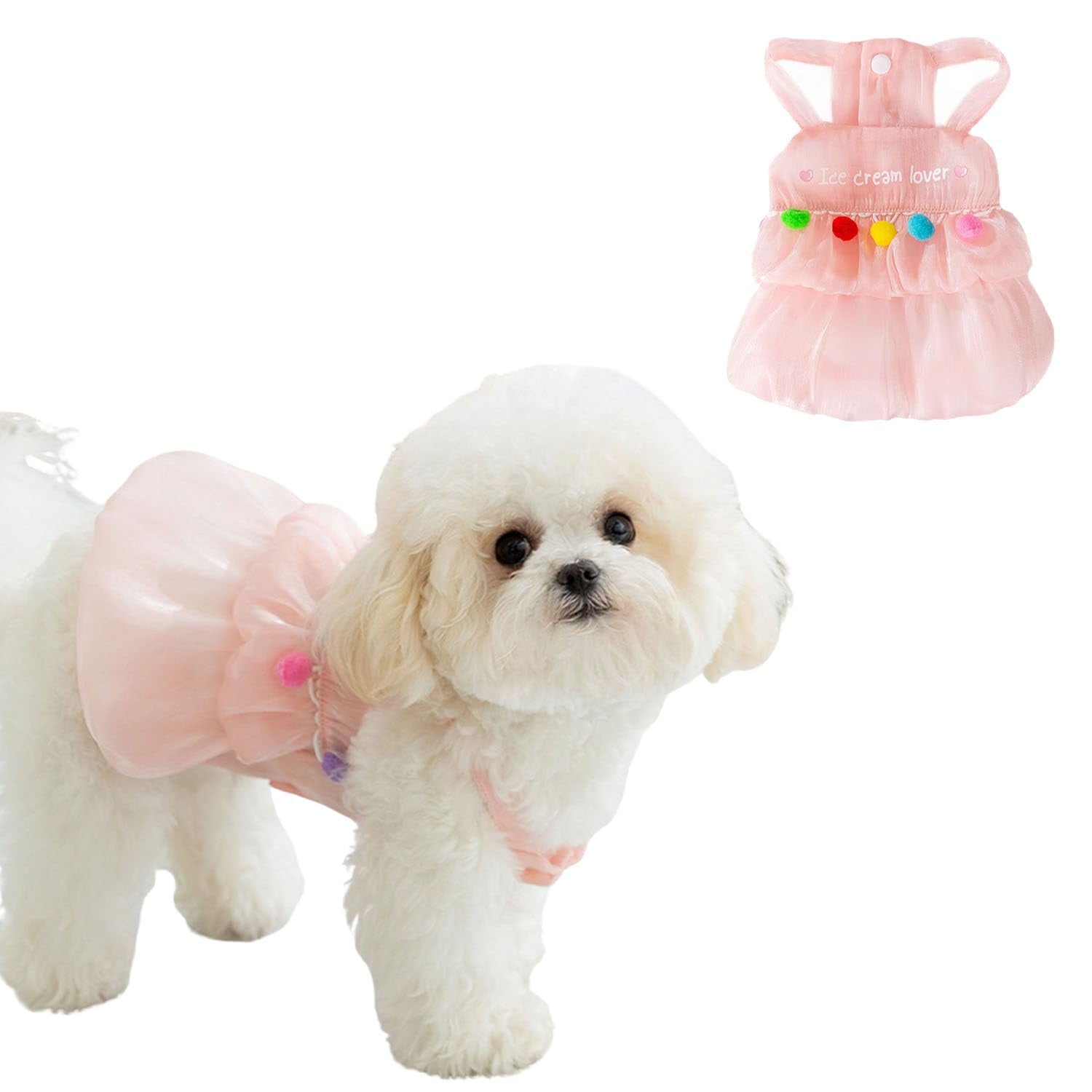Small Dog Dress, Girl Puppy Bling Princess Skirt Dress with Plush Balls ...