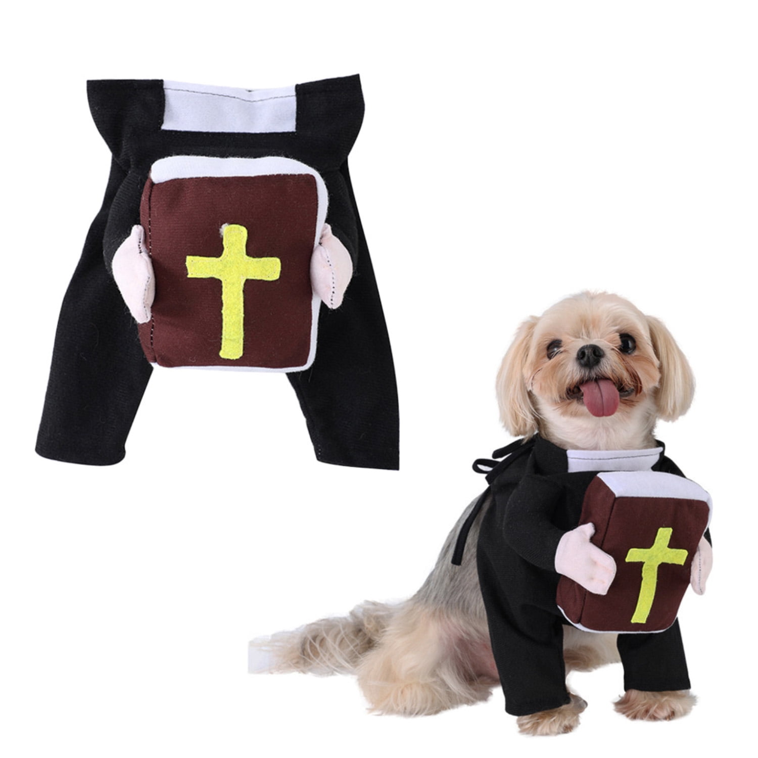 Small Dog Pastor Costume with Bible Prop, Christian Pet Outfit for ...