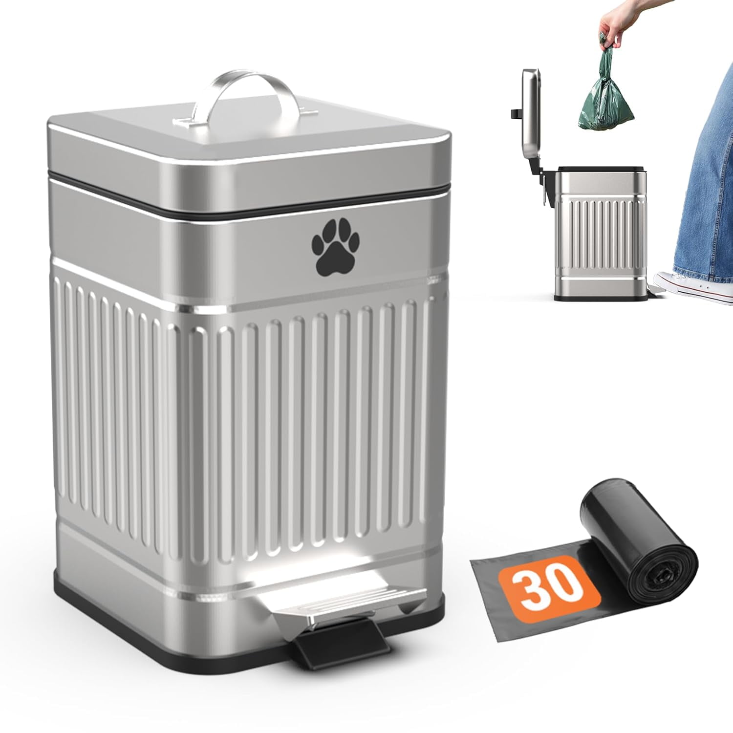 Small Dog Poop Trash Can Outside, 1.3 Gal Metal Dog Waste Trash Can ...