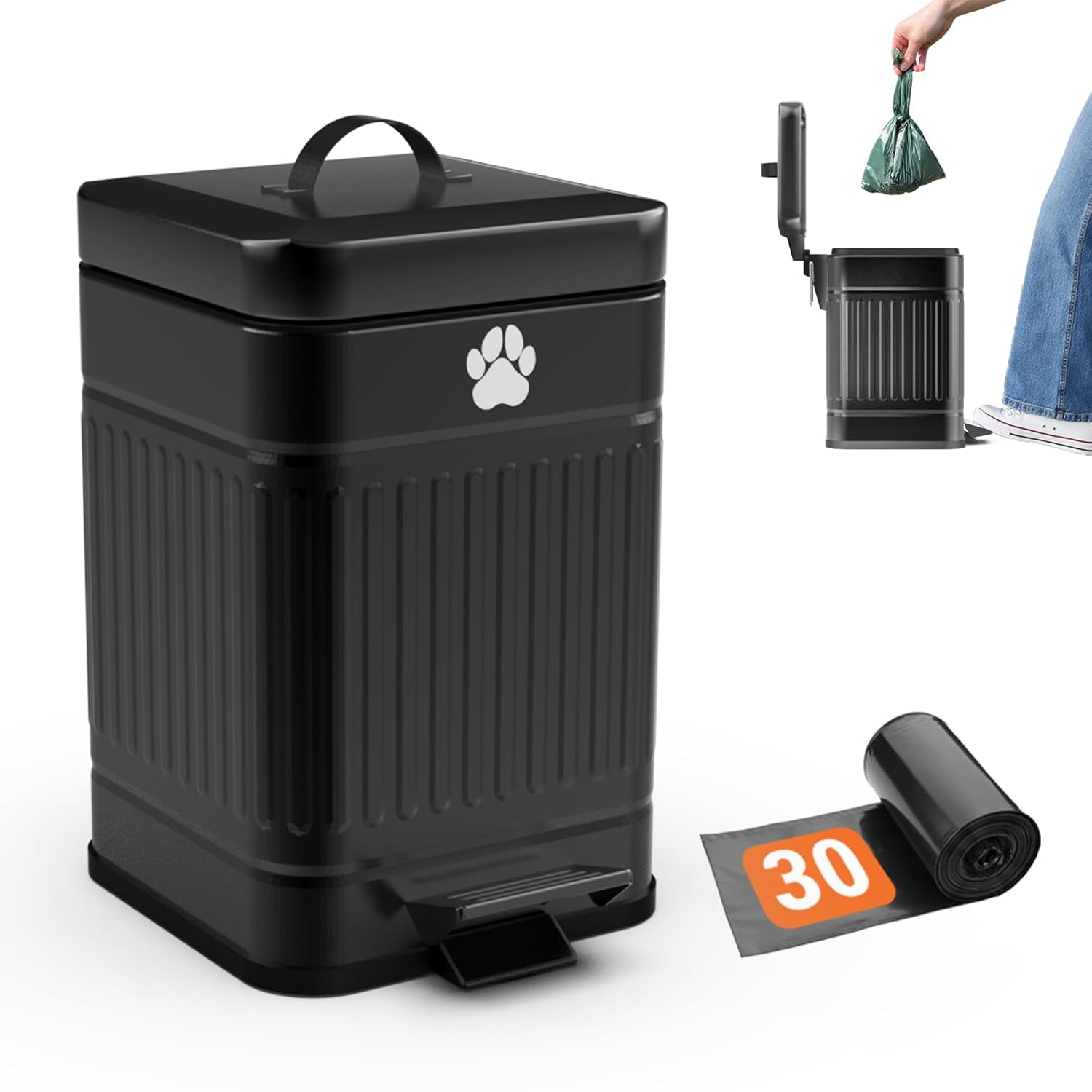 Small Dog Waste Can Outdoor 1.3 Gallon Metal Poop Bin with Lid ...