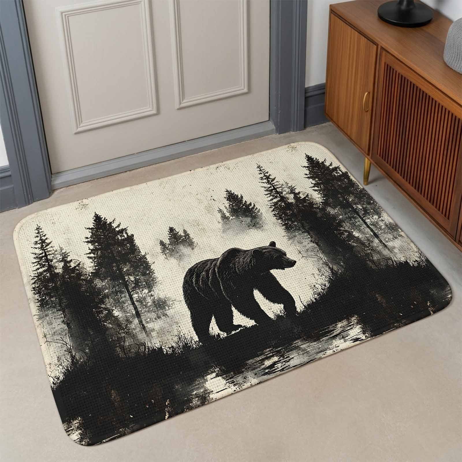 Small Door Mat Indoor Outdoor 15.7"x23.6", Black Bear Absorbent Non ...