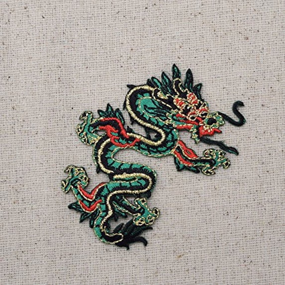 Small - Dragon - Facing Right - Green/Red - Iron on Applique ...
