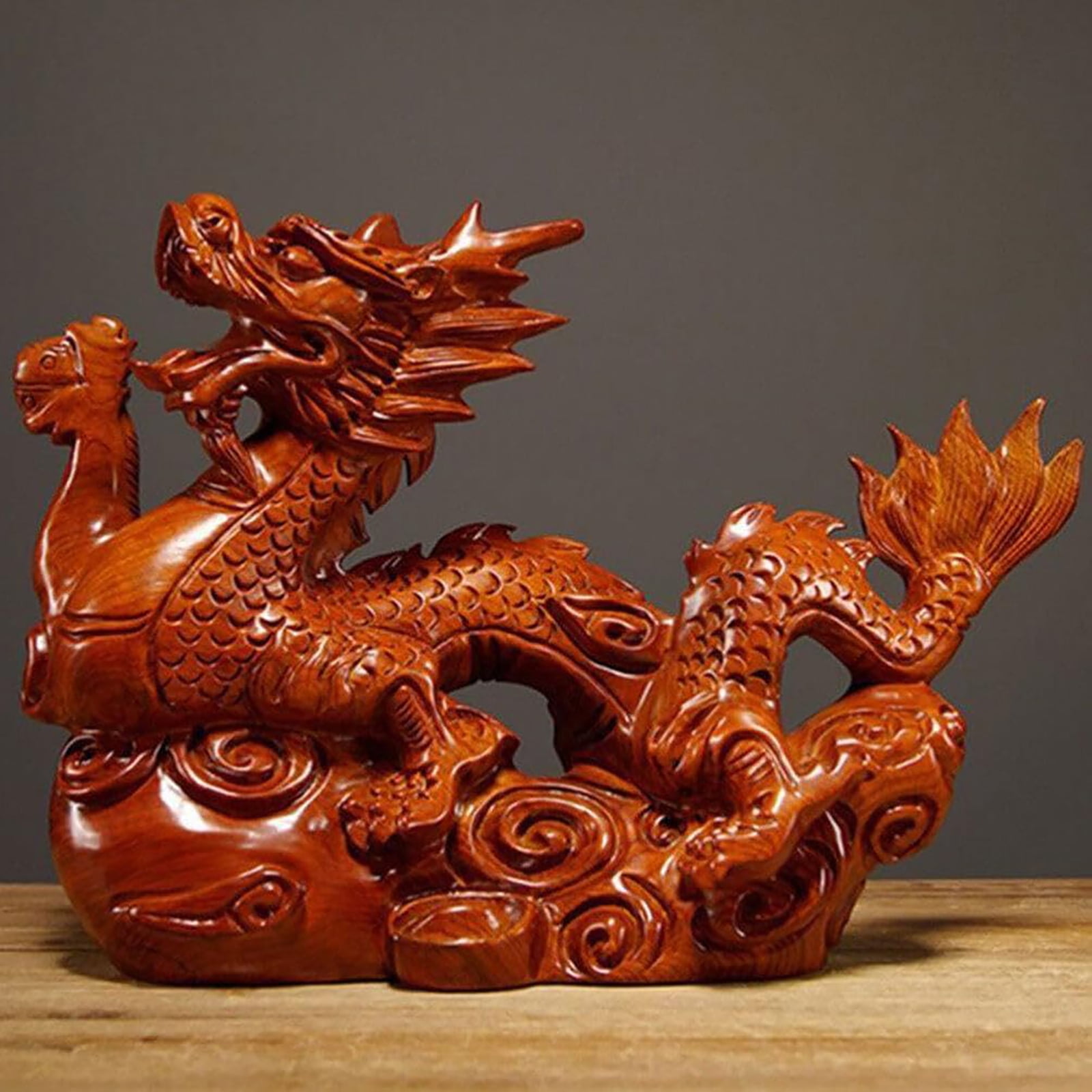 Small Dragon Statue Wooden Chinese Feng Shui Dragon Figurines 2024 Year ...